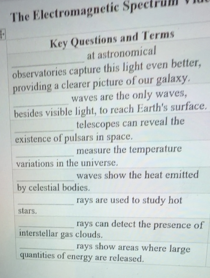 Solved: The Electromagnetic Spectr um V . Key Questions and Terms _ at ...