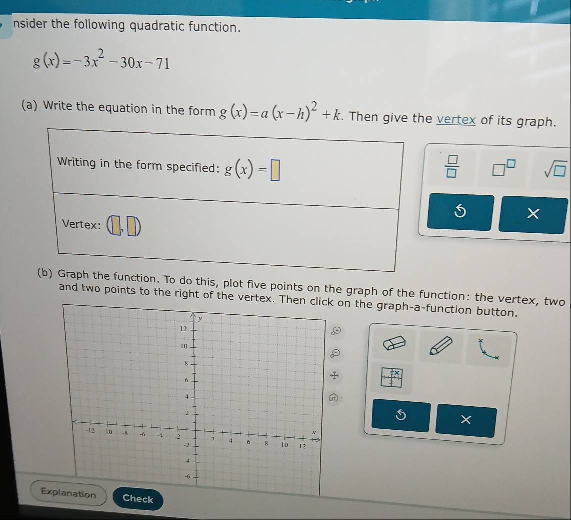 Solved: nsider the following quadratic function. g(x)=-3x^2-30x-71 (a ...