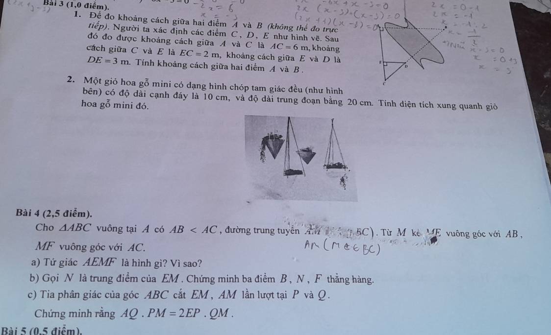 Giải quyết:(1,0 điểm). 1. Để đo khoảng cách giữa hai điểm A và B (không ...