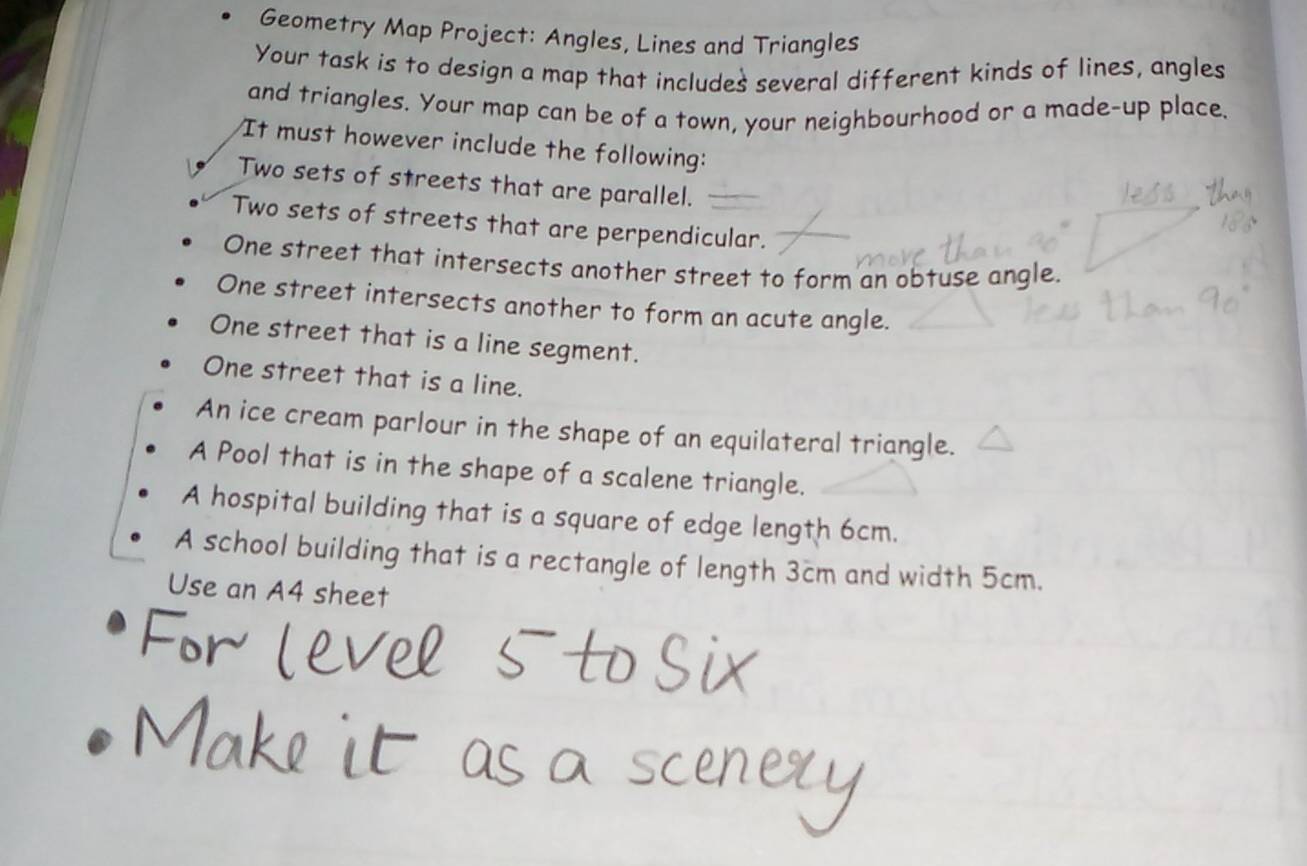 Solved: Geometry Map Project: Angles, Lines and Triangles Your task is ...