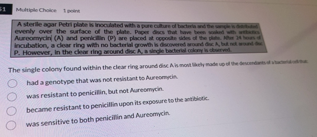 Solved: A sterile agar Petri plate is inoculated with a pure culture of ...