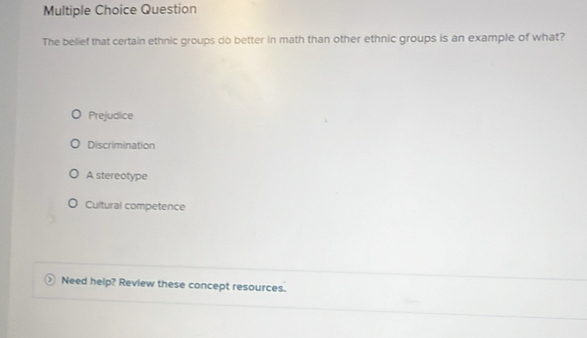 Solved: Question The belief that certain ethnic groups do better in ...