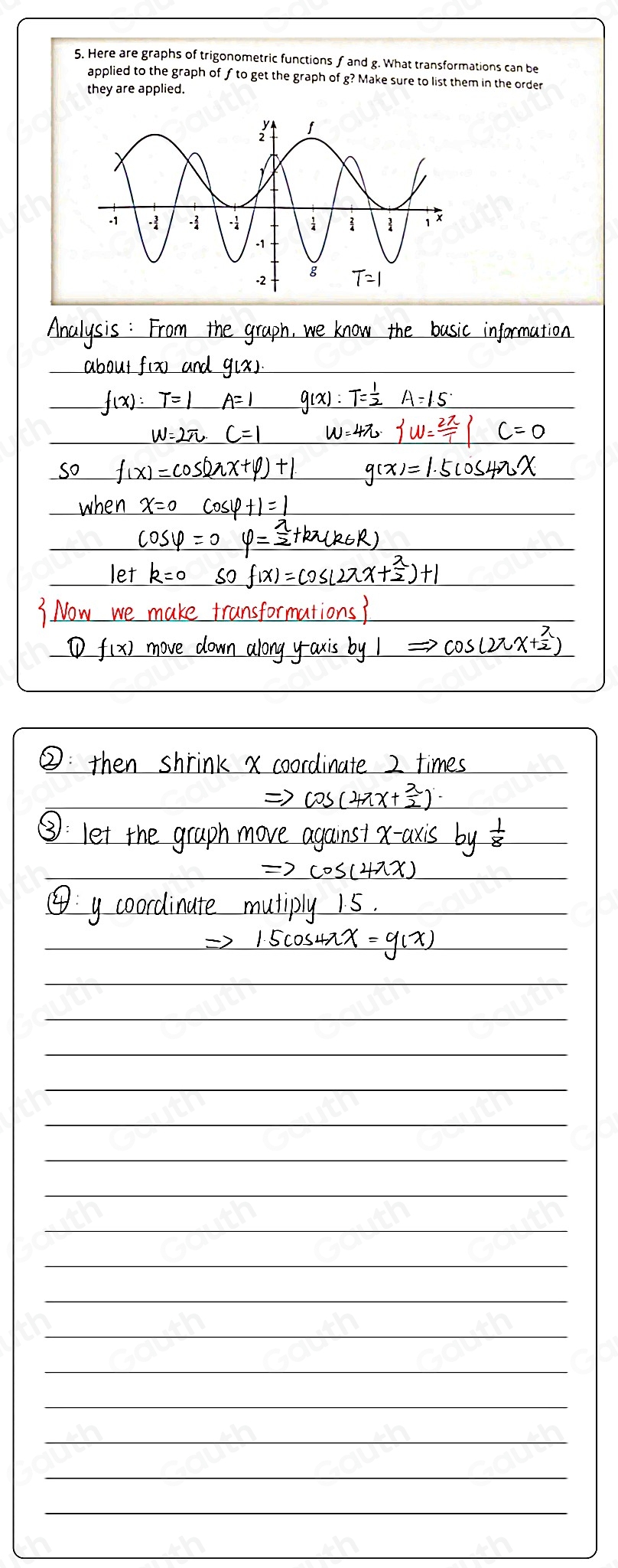 Solved Here Are Graphs Of Trigonometric Functions F And G What Transformations Can Be Applied