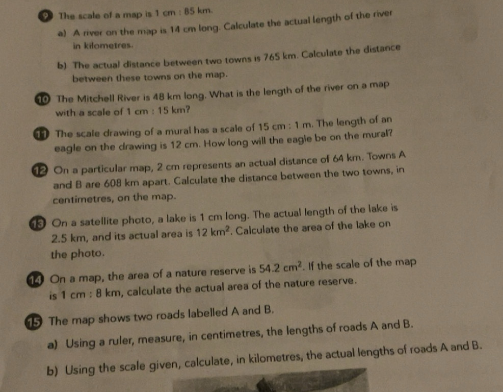Solved: The scale of a map is 1 cm : 85 km. a) A river on the map is 14 ...