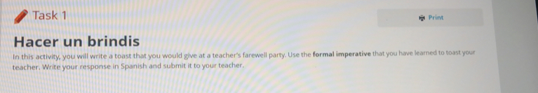 Solved: Task 1 Hacer un brindis In this activity, you will write a ...