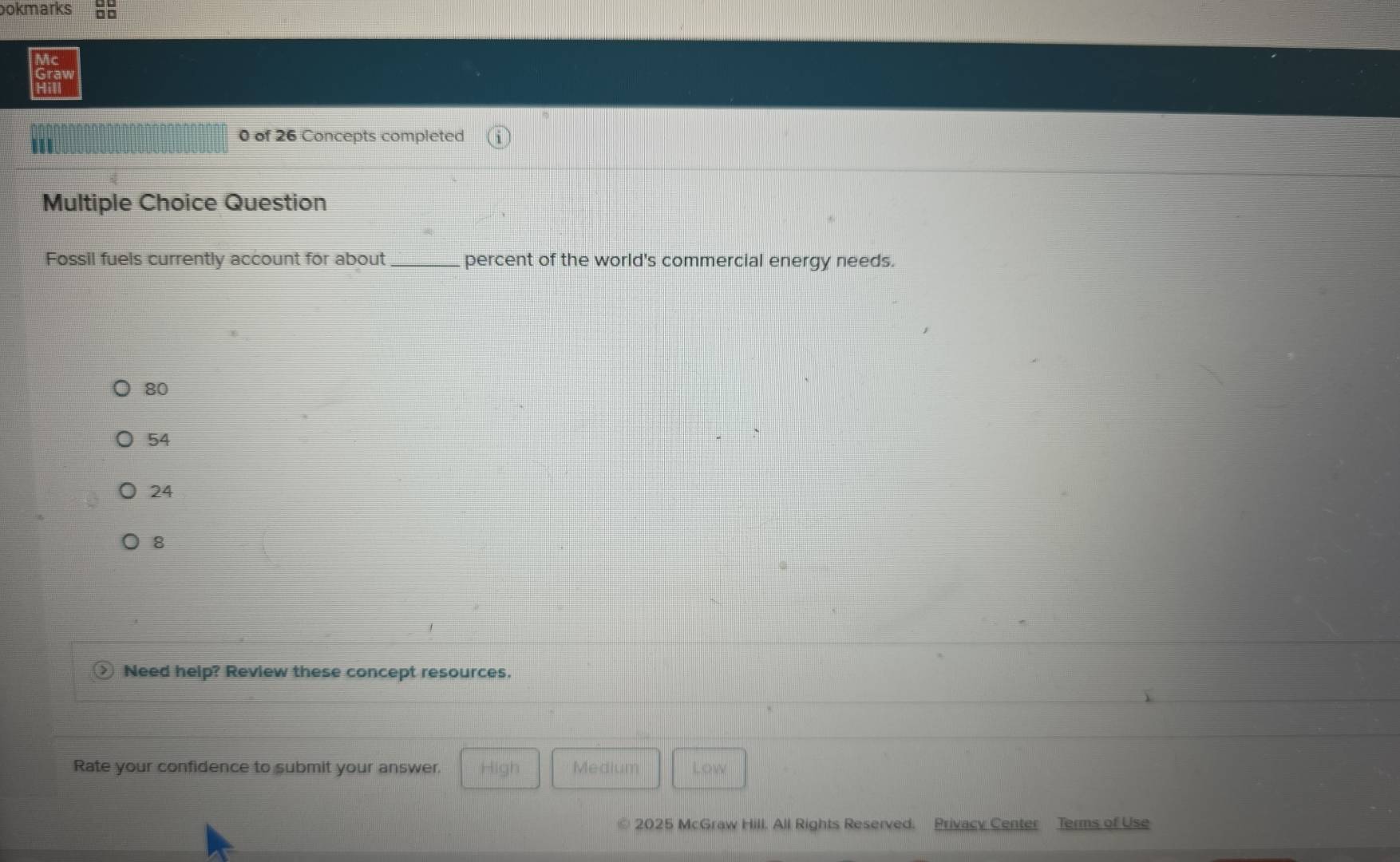 Solved: bokmarks a Mc Graw Hill III 0 of 26 Concepts completed Multiple ...