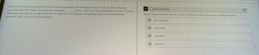 Solved: In his 2011 book, historian Sebouh David Aslanian quantifies ...