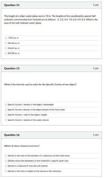 Solved: The length of a ship's water plane area is 70 m. The lengths of ...