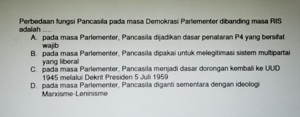 Telah dijawab:Perbedaan fungsi Pancasila pada masa Demokrasi ...