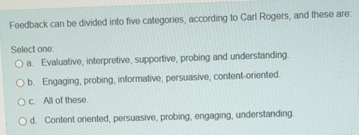 Solved: Feedback can be divided into five categories, according to Carl ...