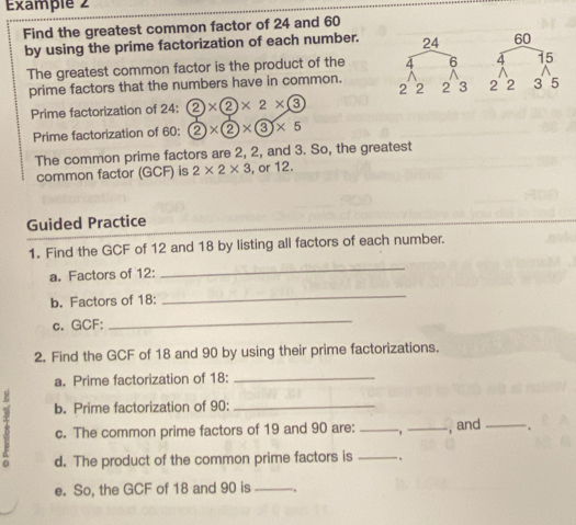 Solved: Example 2 Find the greatest common factor of 24 and 60 by using ...