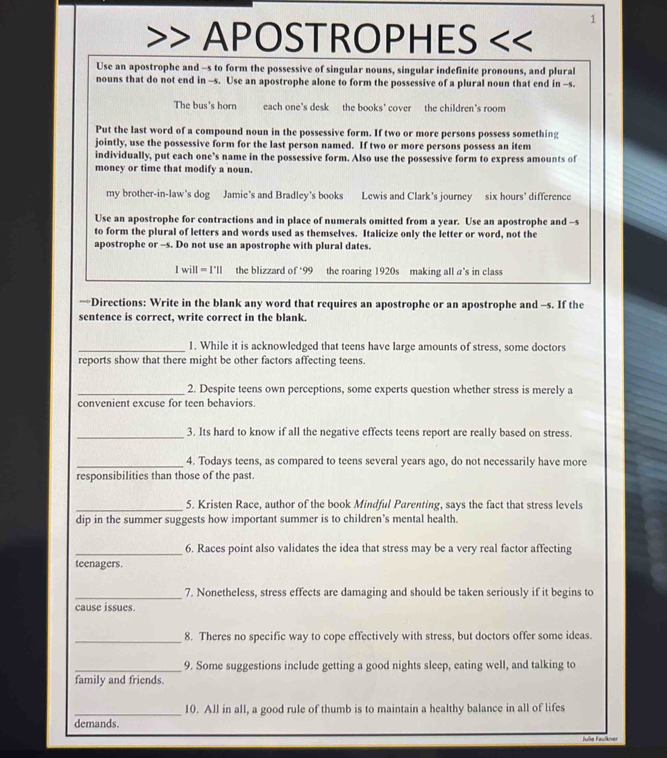 Solved: APOSTROPHES =I'11 the blizzard o f'99 the roaring 1920s making ...