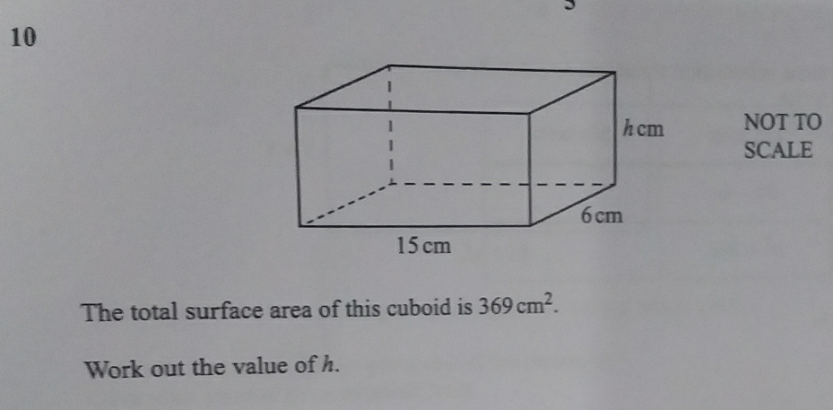 Solved: NOT TO SCALE The total surface area of this cuboid is 369cm^2 ...