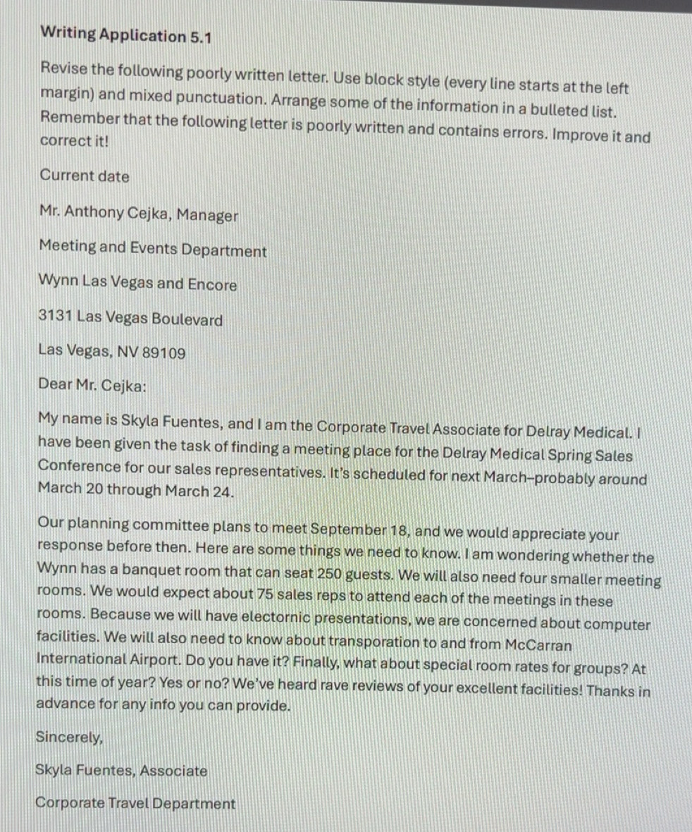 Solved: Writing Application 5.1 Revise the following poorly written ...