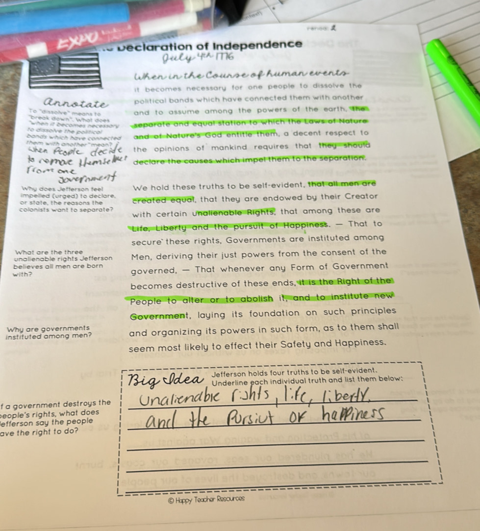 Solved: ranod: EXPO Declaration of Independence When in the Course of ...