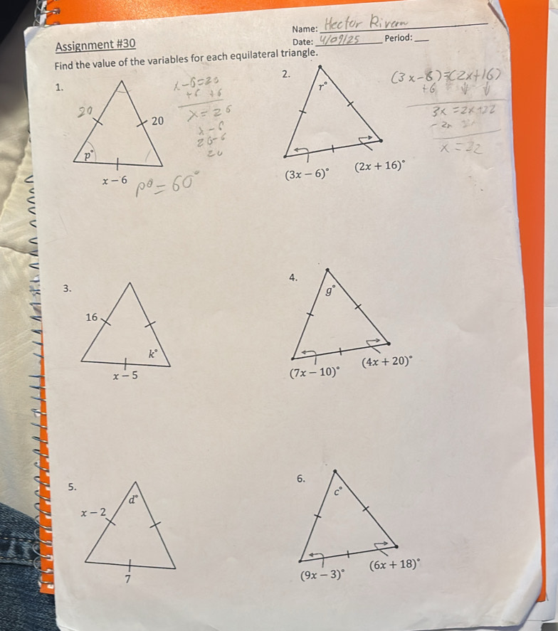 Solved: Name: _ Assignment #30 Date: Find the value of the variables for each equilateral ...