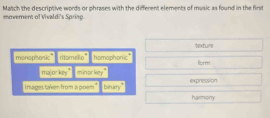 Solved: Match the descriptive words or phrases with the different ...