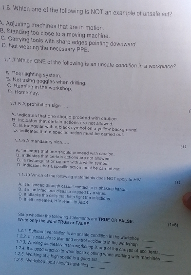 Solved: .1.6. Which one of the following is NOT an example of unsafe ...