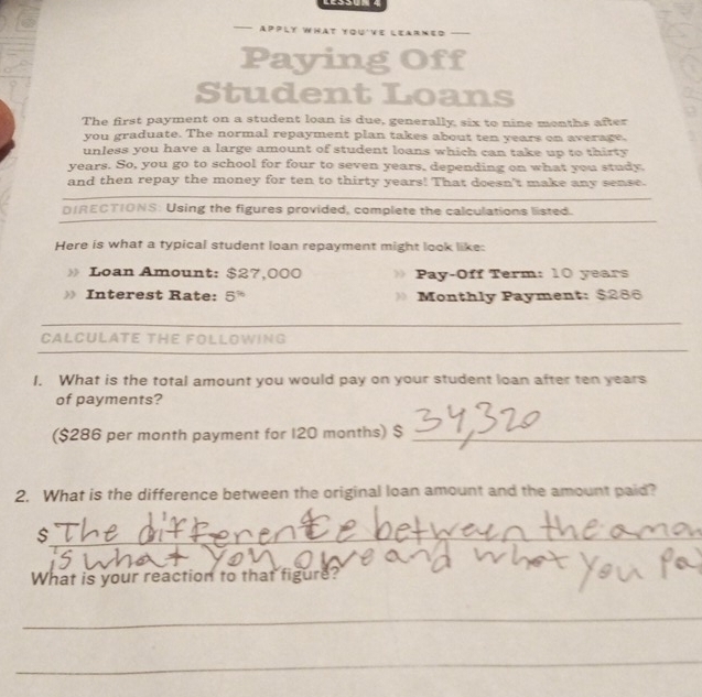 Solved: Paying Off Student Loans The first payment on a student loan is ...