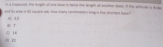 Solved: In a trapezoid, the length of one base is twice the length of ...