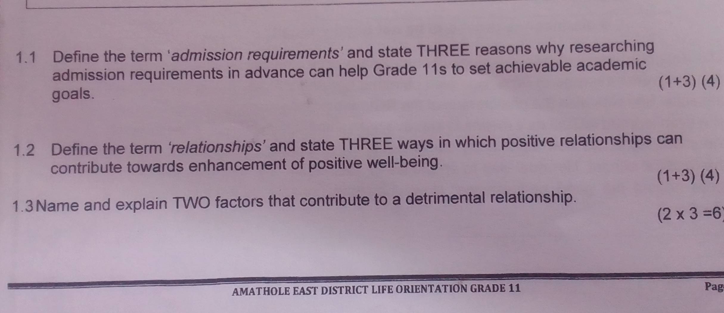 Solved: 1.1 Define the term ‘admission requirements’ and state THREE ...