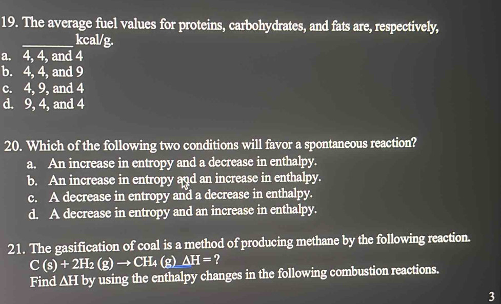 Solved: The average fuel values for proteins, carbohydrates, and fats ...