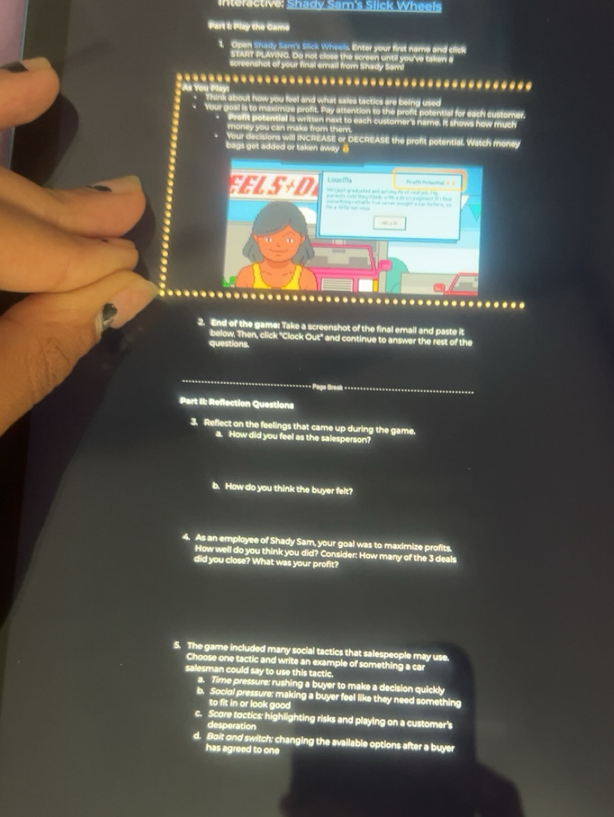 Solved: Interactive: Shady Sam's Slick Wheels Part I: Play the Came 1 ...
