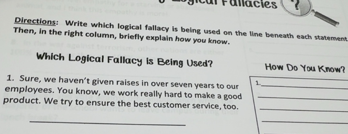 Solved: gical Fallacies a Directions: Write which logical fallacy is ...