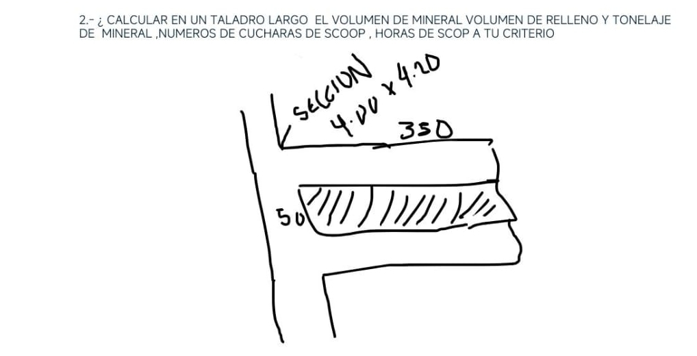 Resuelto:2.- CALCULAR EN UN TALADRO LARGO EL VOLUMEN DE MINERAL VOLUMEN ...