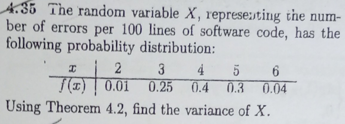 Solved: 4.35 The random variable X, representing the num- ber of errors per 100 lines of ...