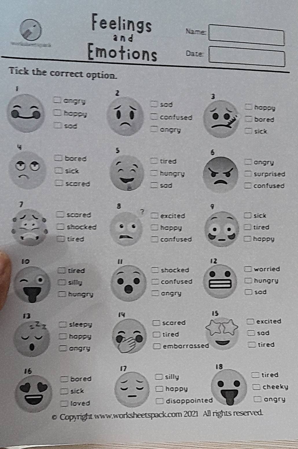 Risolto:Feelings Name: and Emotions Date Tick the correct option. 1 2 3 ...