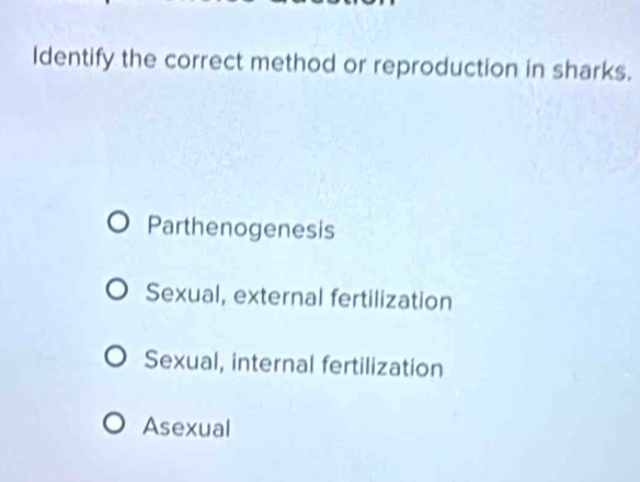 Solved: Identify the correct method or reproduction in sharks ...