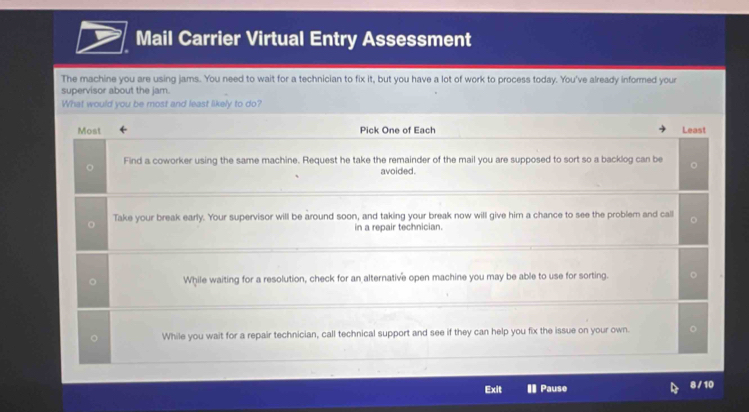 Solved: Mail Carrier Virtual Entry Assessment The machine you are using ...
