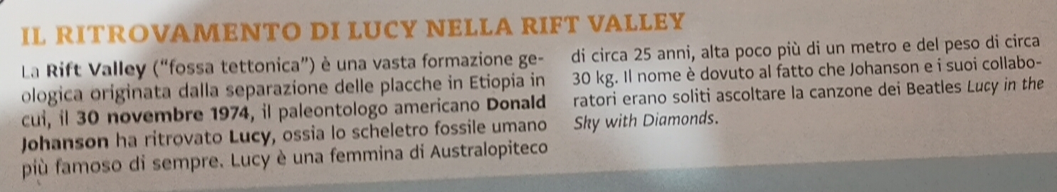Risolto:IL RITROVAMENTO DI LUCY NELLA RIFT VALLEY La Rift Valley ...