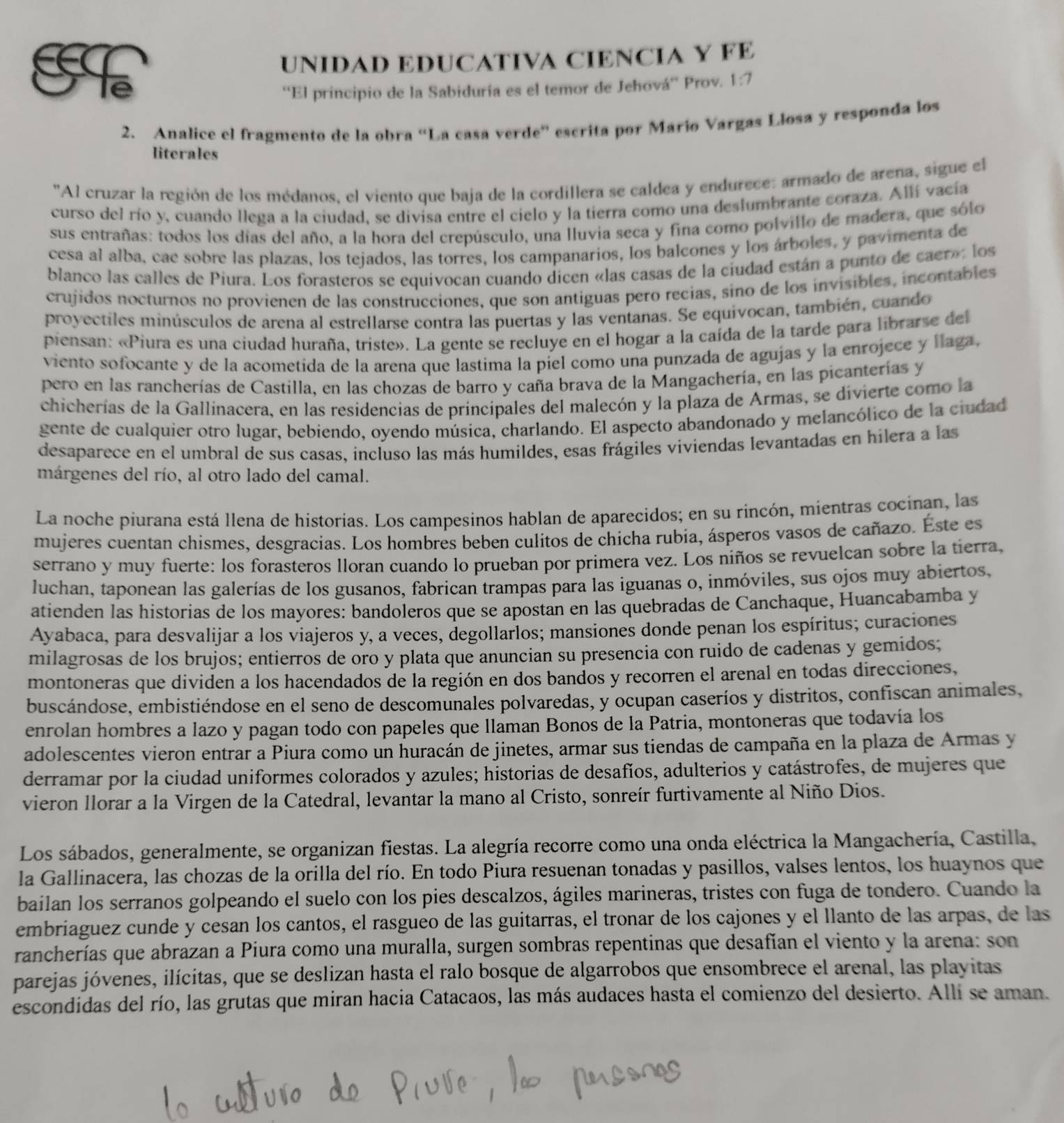 Resuelto:SF UNIDAD EDUCATIVA CIENCIA Y FE “'El principio de la ...