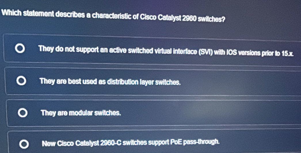 Solved: Which statement describes a characteristic of Cisco Catalyst ...
