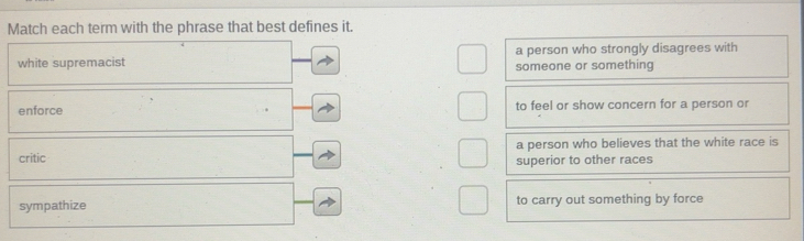 Solved: Match each term with the phrase that best defines it. white ...
