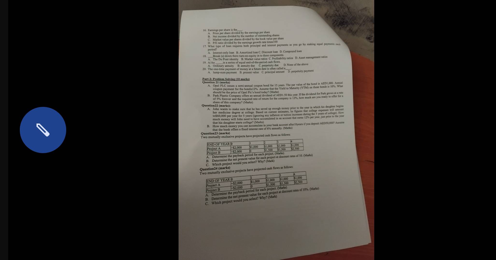 Résolu :Problem Solving (10 marks) rojects have projected cash flows as ...