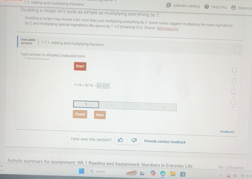 Solved: 1.7: Adding and multiplying fractions zyBooks catalog Help/FAQ ...