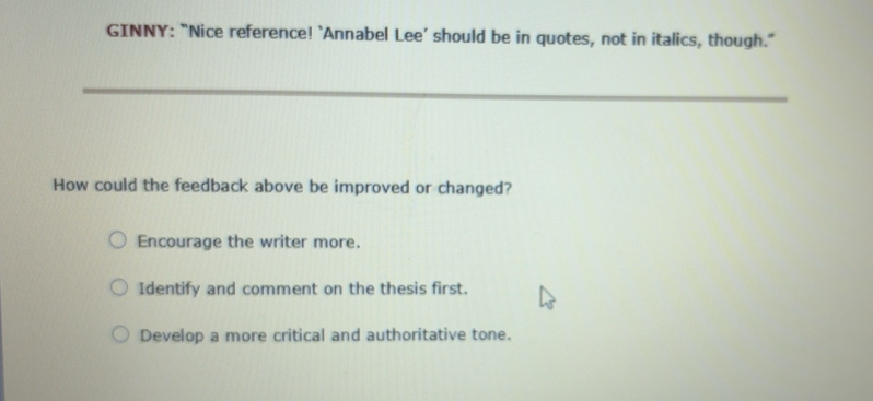 Solved: GINNY: “Nice reference! `Annabel Lee’ should be in quotes, not ...