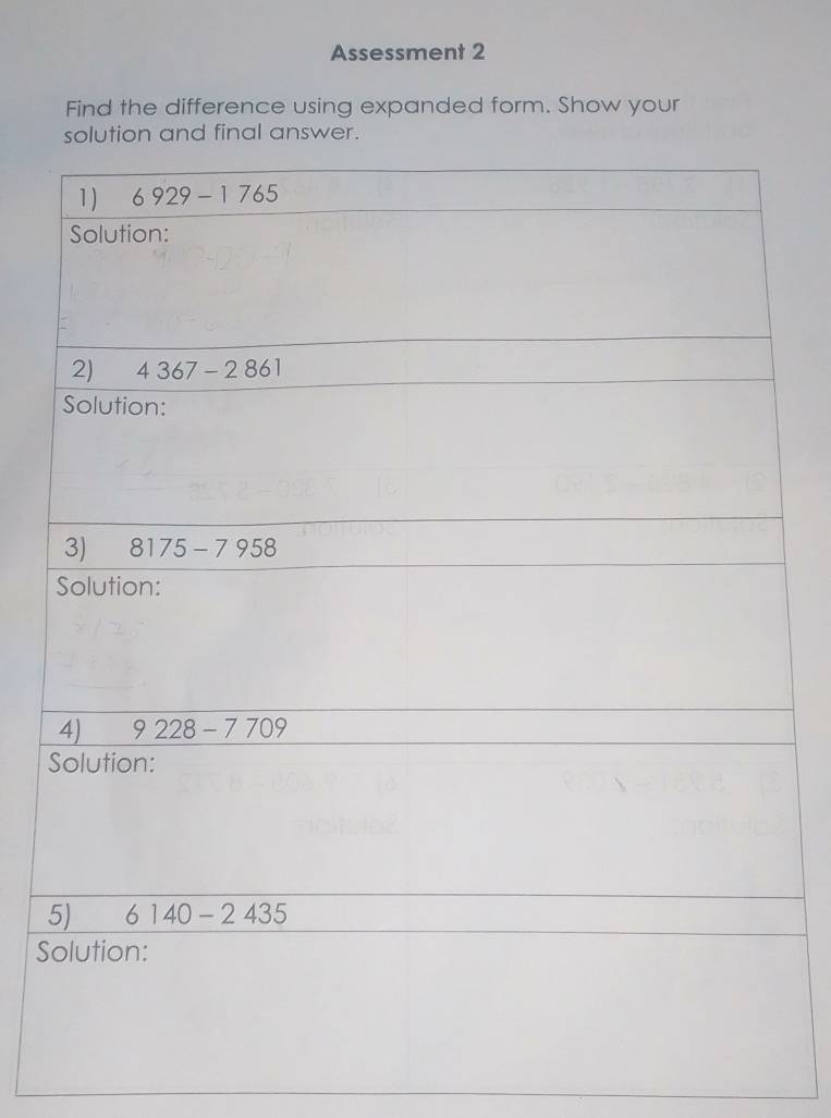 Solved: Assessment 2 Find the difference using expanded form. Show your ...