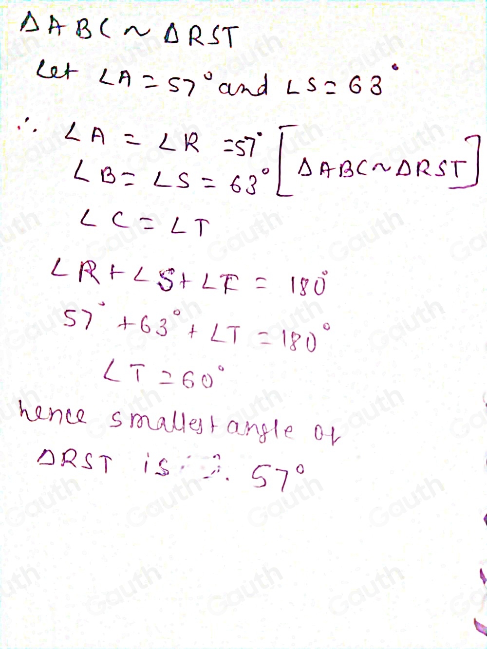 Solved: One of the angles of ABC has a measure of 57°. One of the ...
