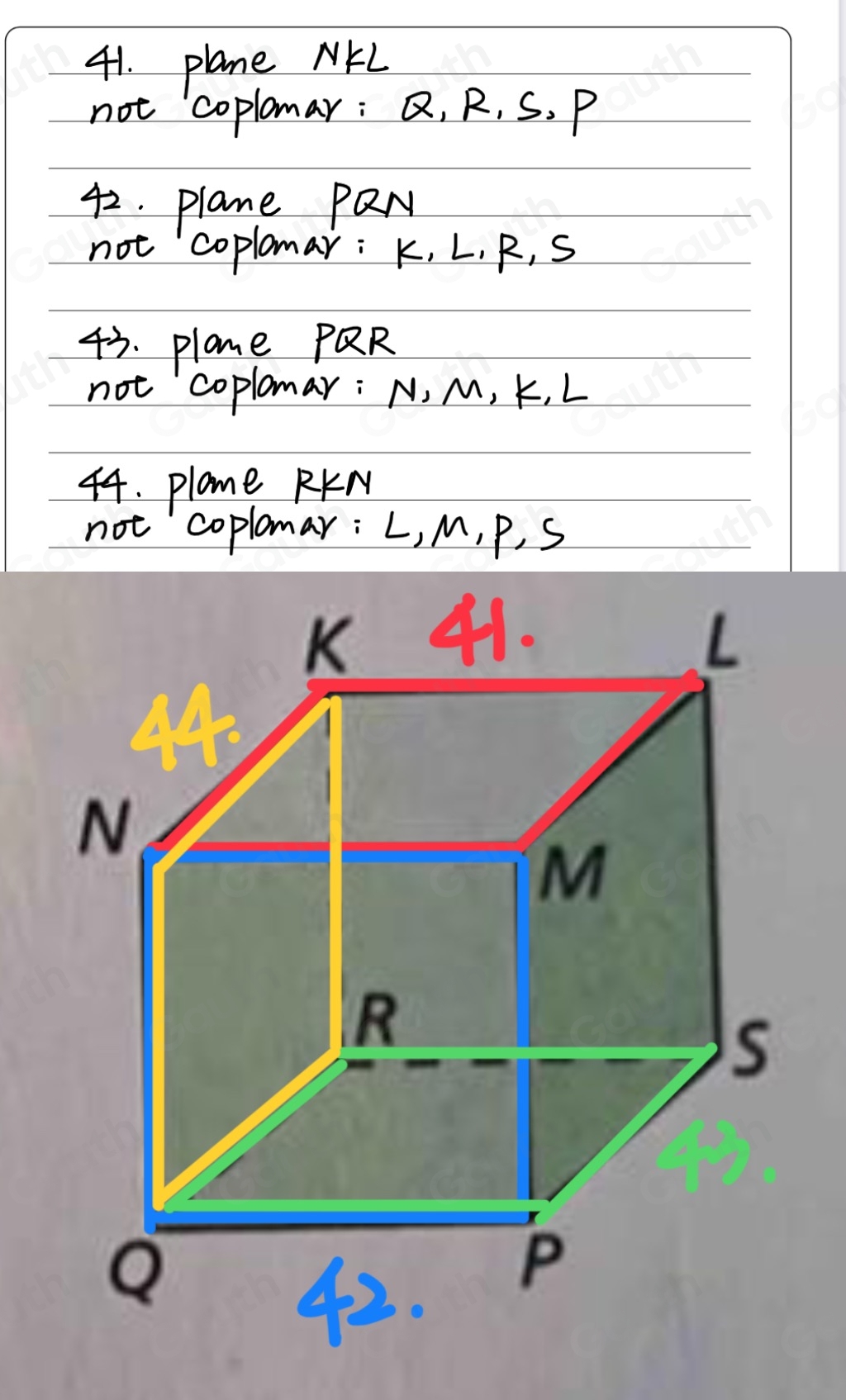 Solved: In Exercises 41-44, use the diagram to name all the points that are not coplanar with ...