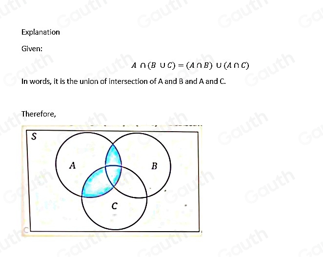 Solved: Use Venn diagrams to illustrate the given identity for subsets A, B, and C of S. A∩ (B∪ ...