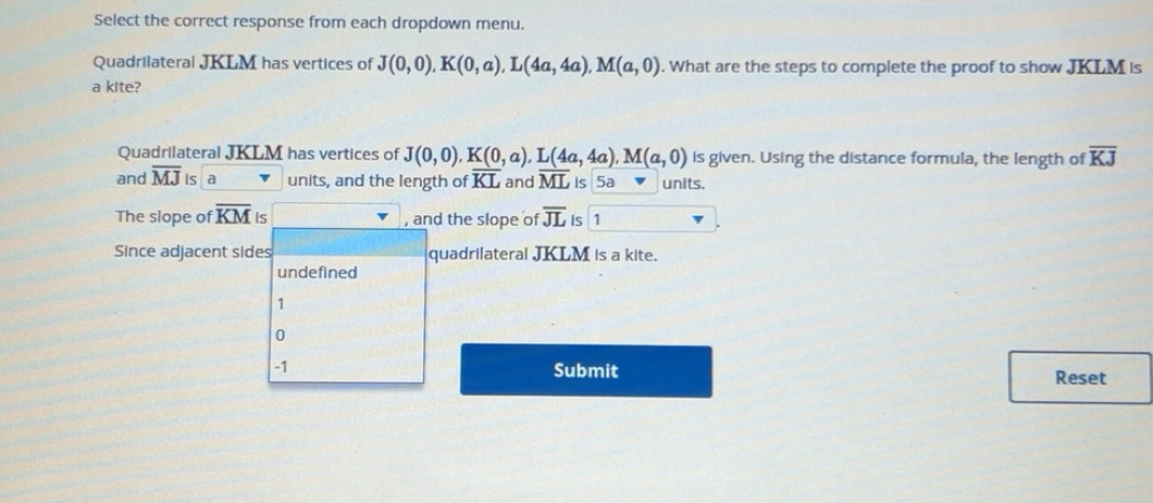 Solved: Select the correct response from each dropdown menu ...