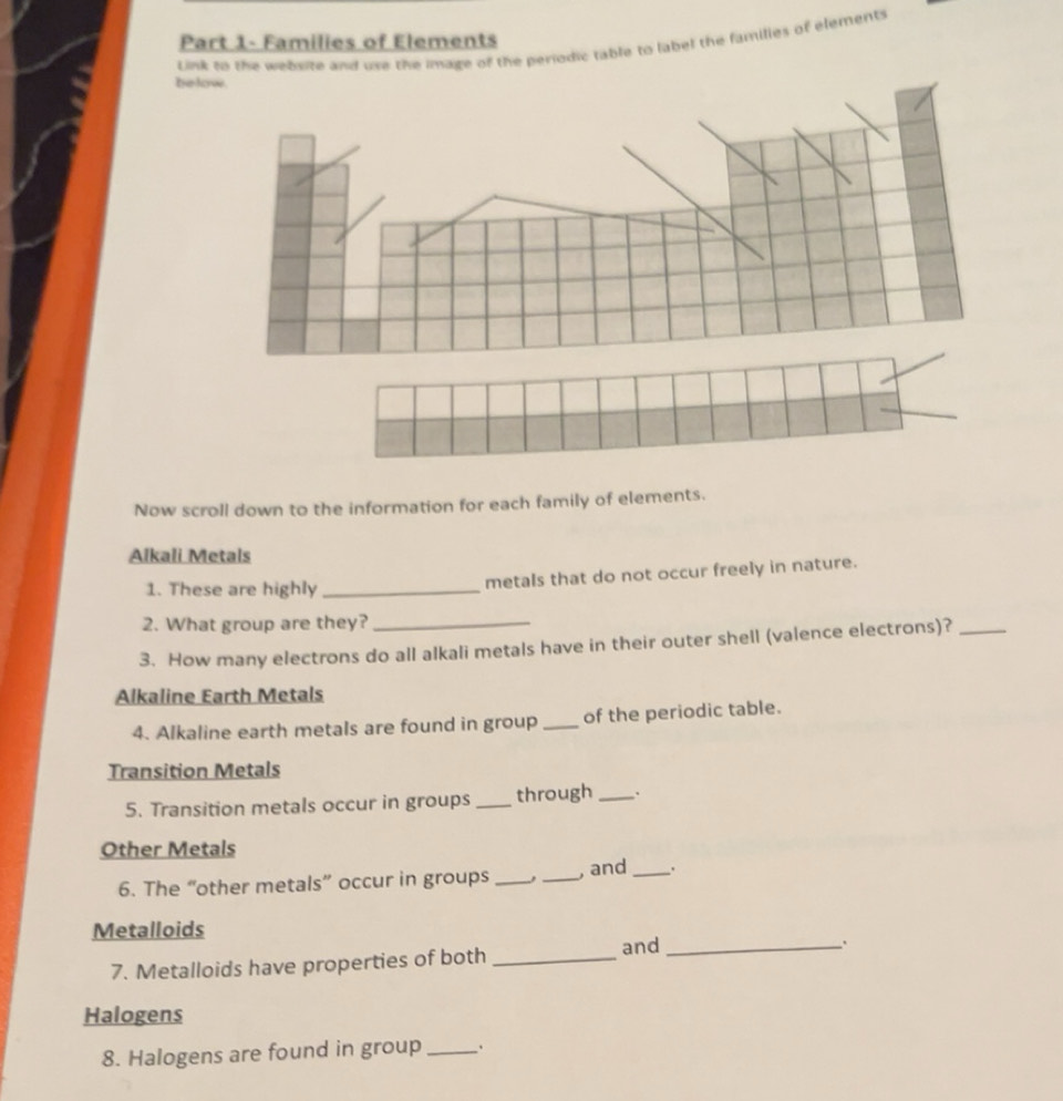 Solved: Part 1- Families of Elements Link to the website and use the ...