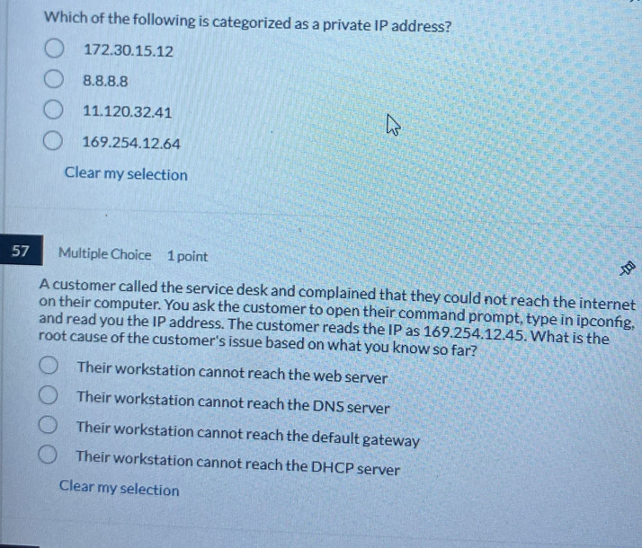 Solved: Which of the following is categorized as a private IP address ...