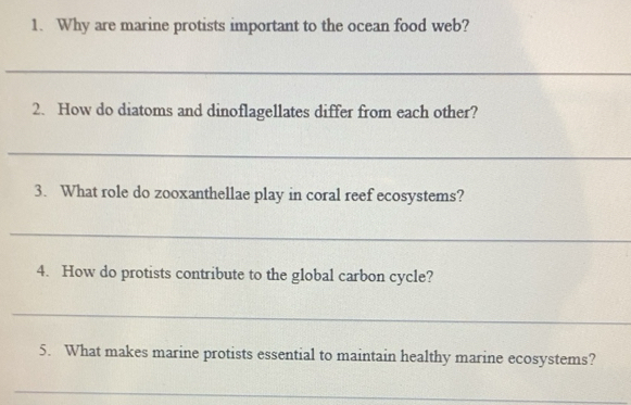 Solved: Why are marine protists important to the ocean food web? _ 2 ...