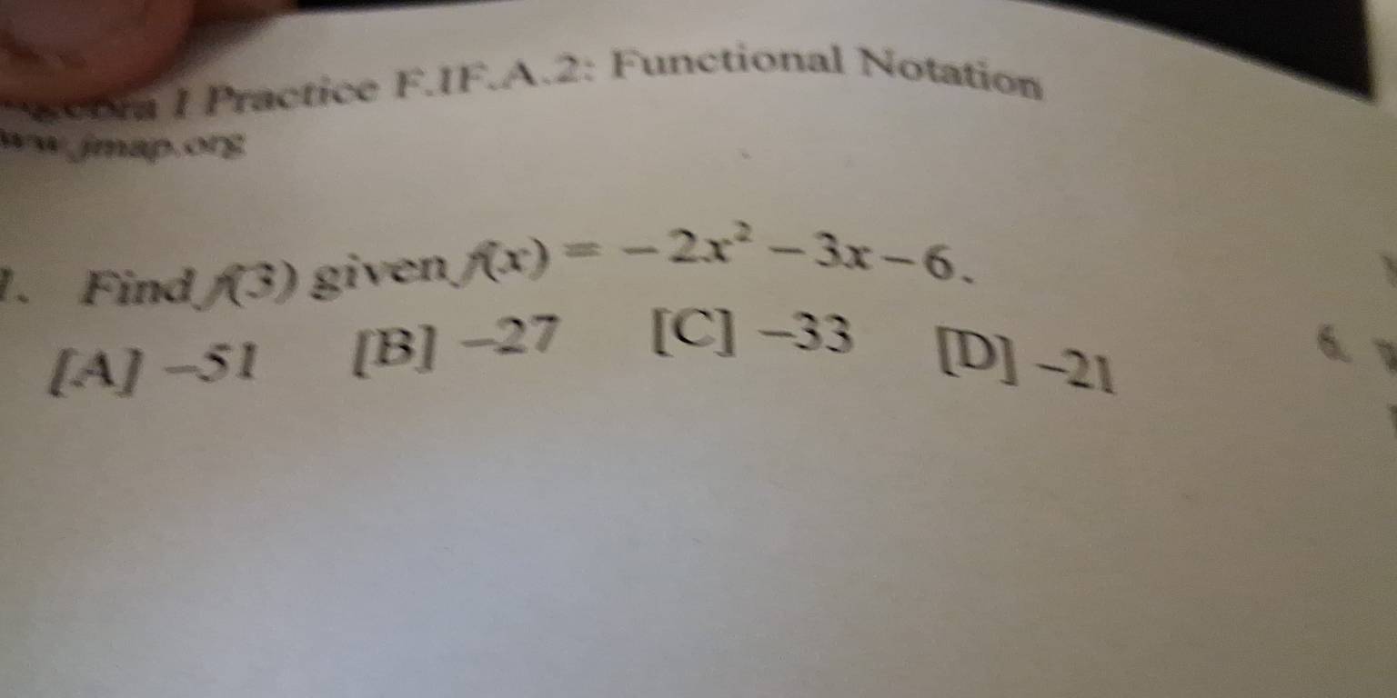 Solved: cora I Practice F.IF.A.2: Functional Notation ww. jmap.org 1 ...