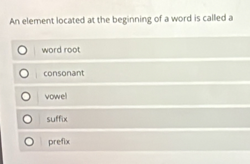 Solved: An element located at the beginning of a word is called a word ...
